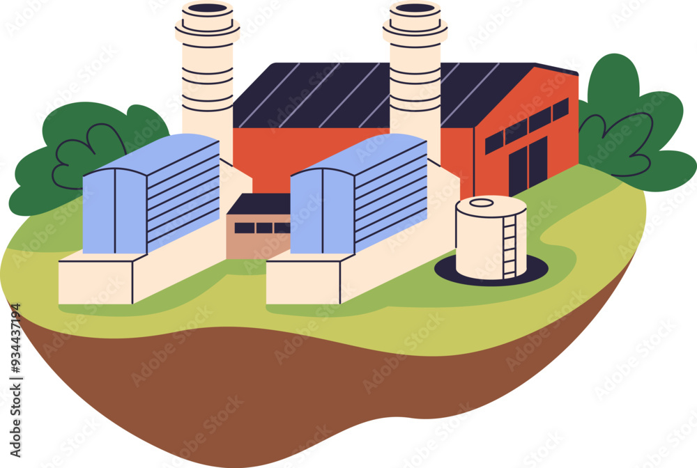 Gas powers plant for electric energy generation. Electricity station ...