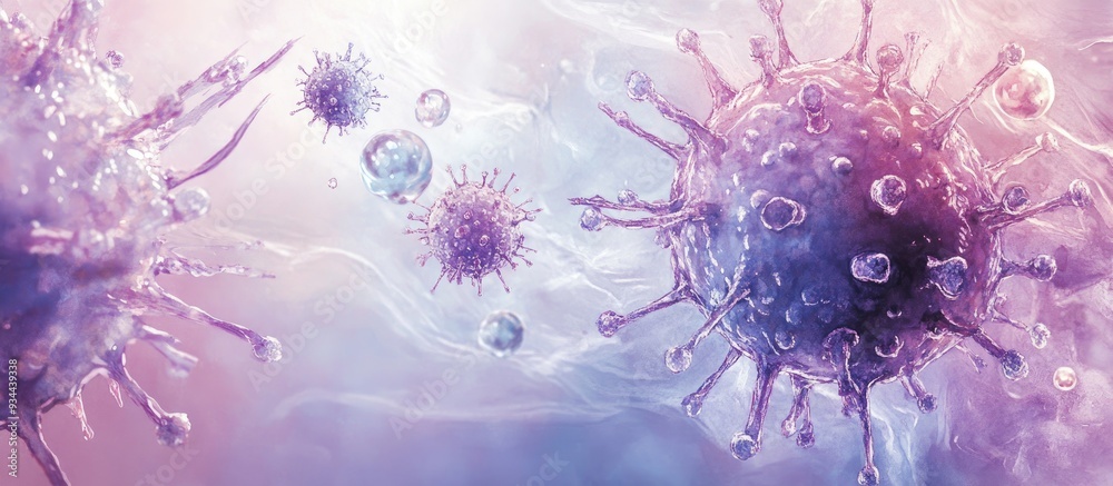 Watercolor illustration depicting a human cell virus infection ...