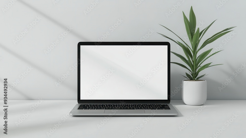 Pure white screen laptop mockup example Stock Illustration | Adobe Stock