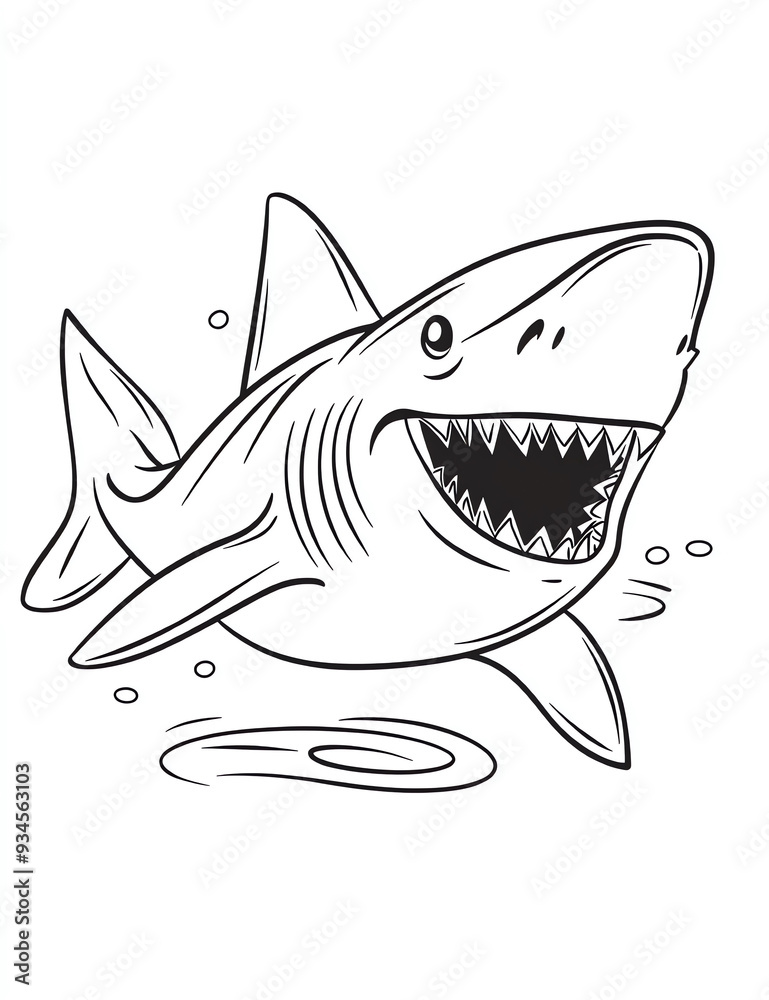 Cute cartoon-style simple coloring page of a shark, smiling with its ...