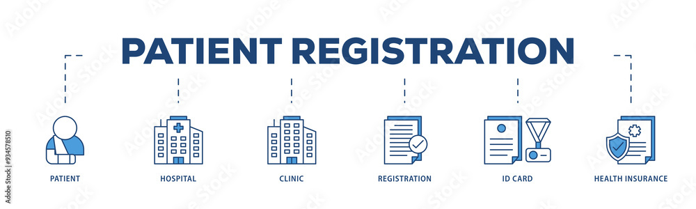 Patient registration icons process structure web banner illustration of ...