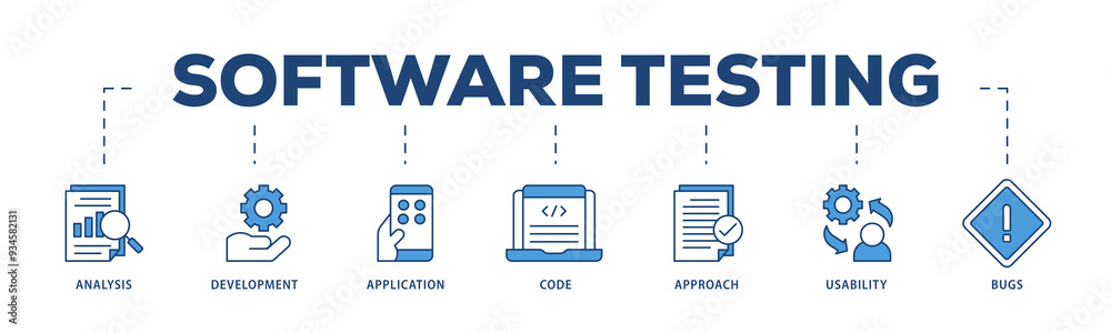 Software testing icons process structure web banner illustration of ...