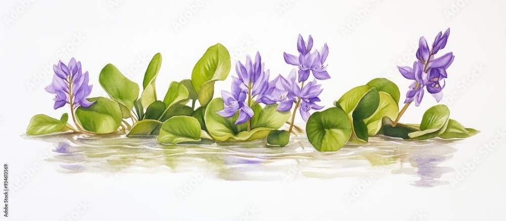Watercolor illustration of a floating aquatic plant known as water ...