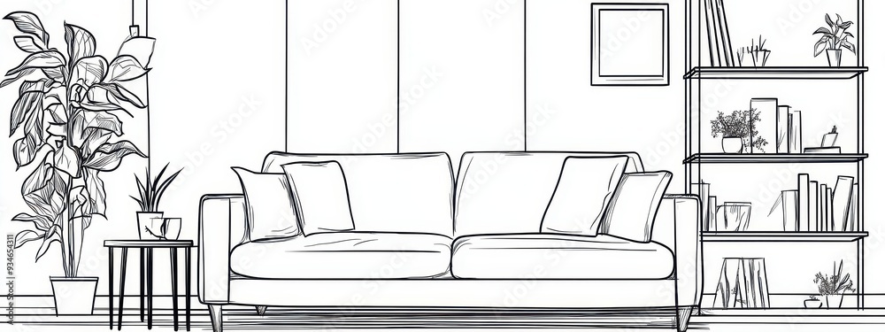 Line interior home art room design illustration outline sketch ...