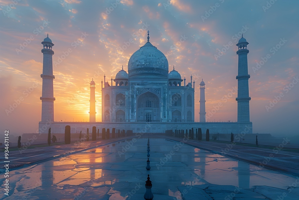 The Majestic Taj Mahal Shines in the Golden Sunrise Glow with Dramatic ...