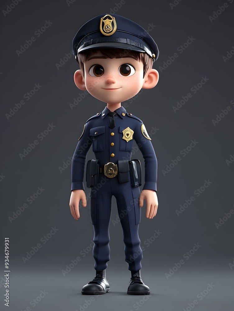 Ilustración de Stock Animated 3D police officer character in full ...