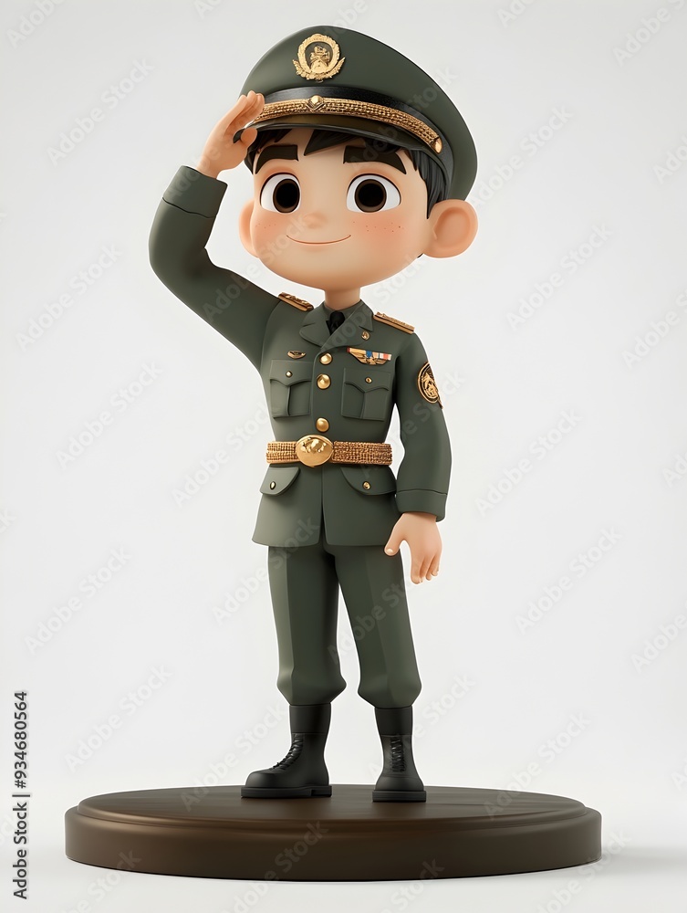 Full Body 3D Animated Military Uniformed Boy Saluting Heroically with ...