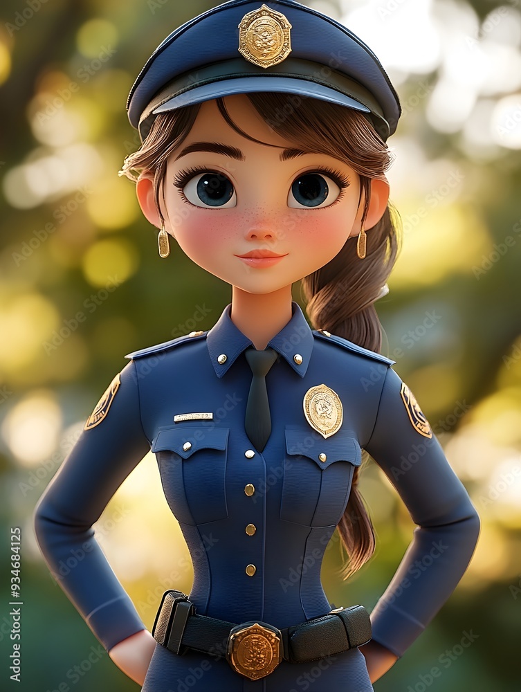 Animated 3D of a full body female police officer in uniform with a ...