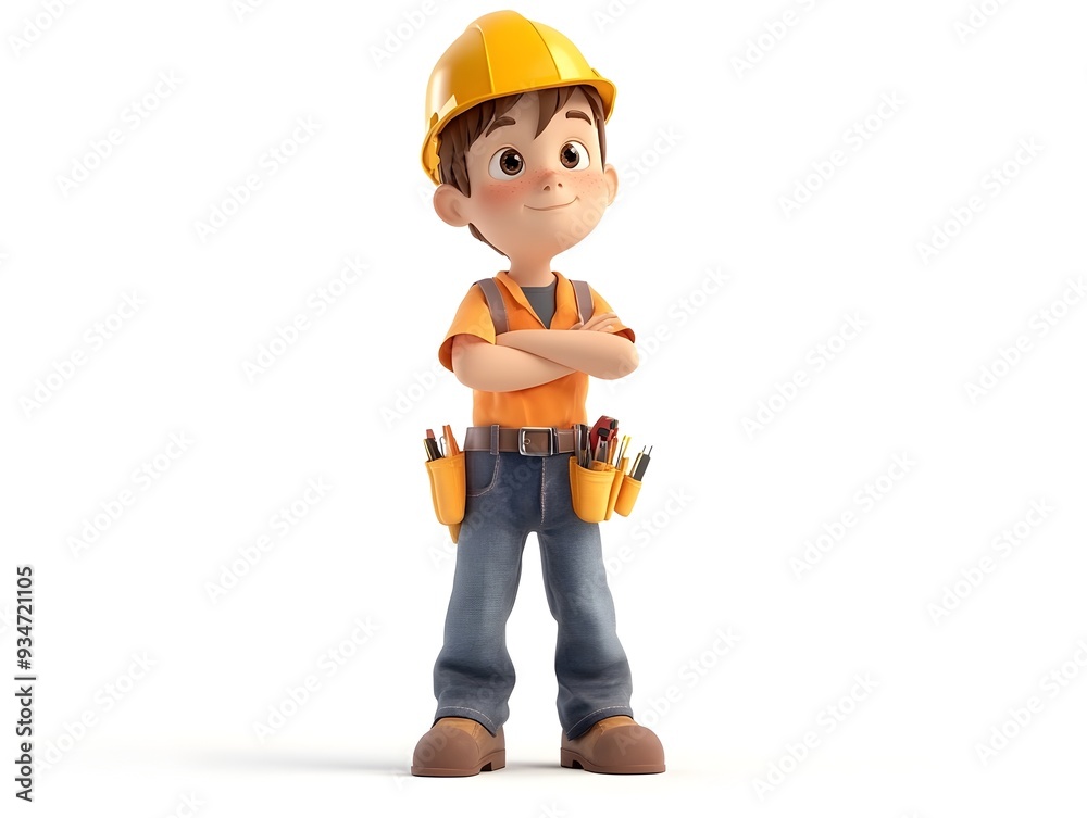3D animation of a full body boy in a construction worker uniform ...