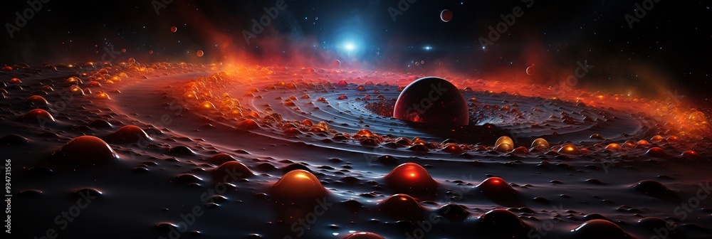 Gravitational pull of a black hole shown as a 3D spiral vortex with 2D ...