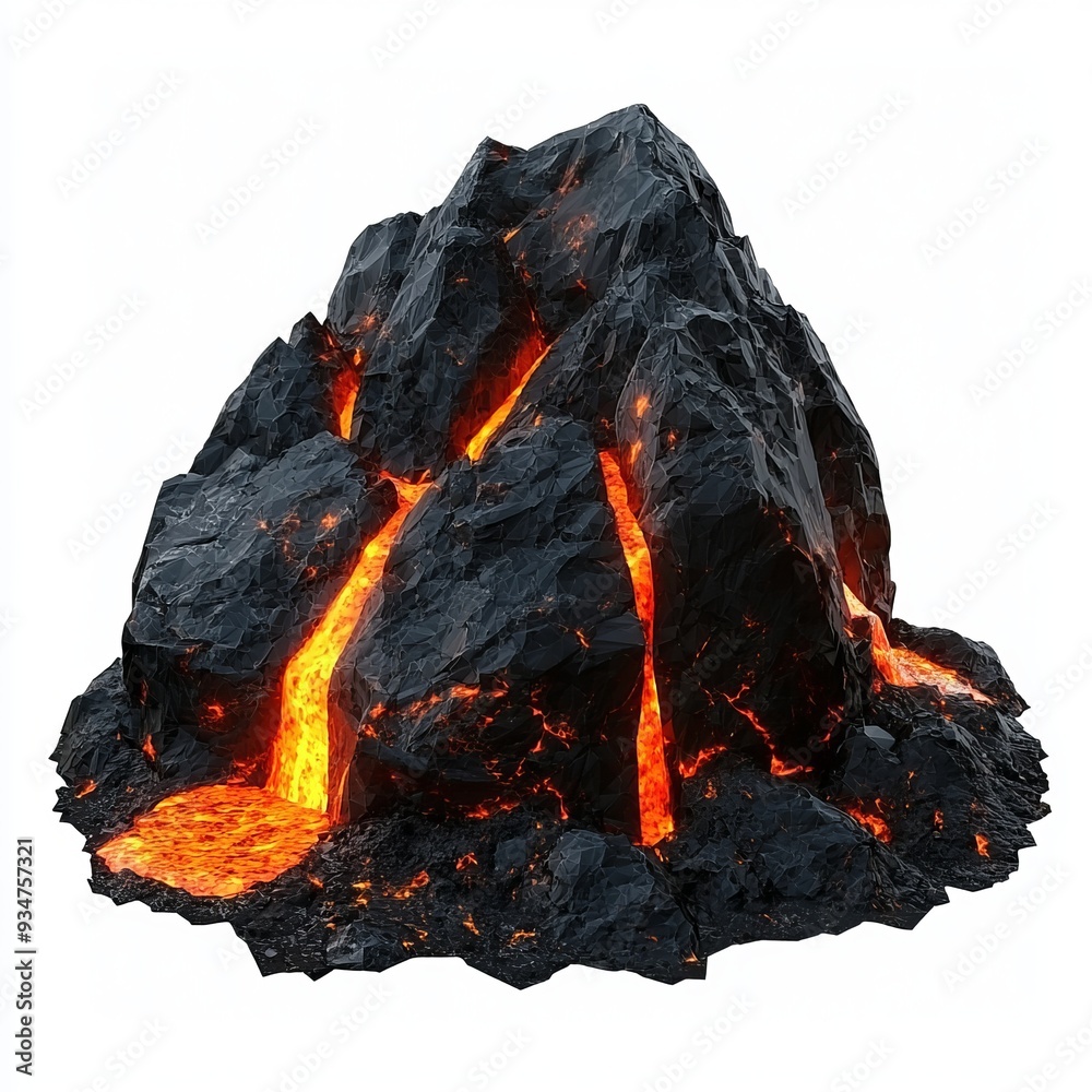 3D Render of a fiery hellscape with rivers of lava and jagged obsidian ...