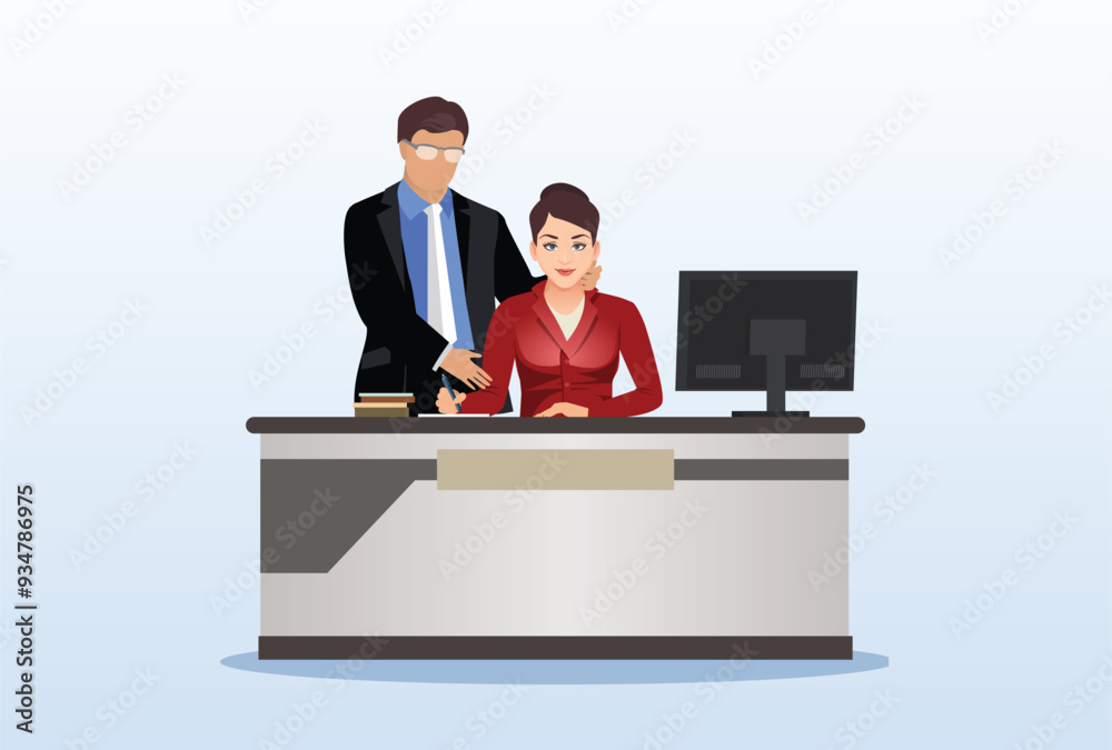 Sexual harassment at work office vector isolated. Employee suffering ...