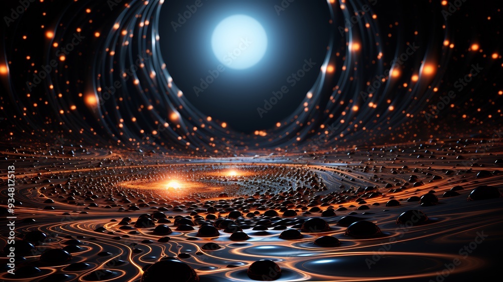 Ilustración de Stock Black hole with a 3D singularity at its core where ...