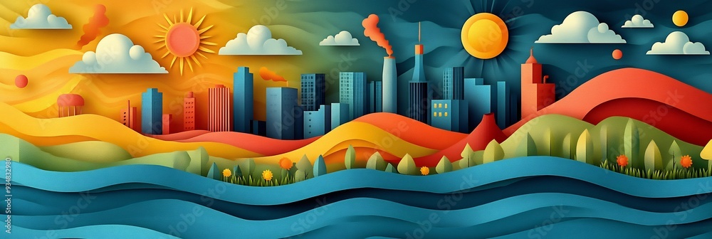 Vector art depicting the timeline of rising global temperatures over ...