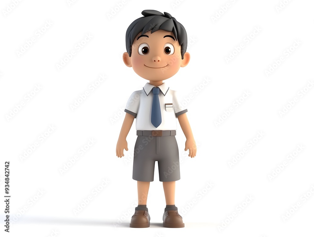 3D animated full body character model of a young boy dressed in a ...