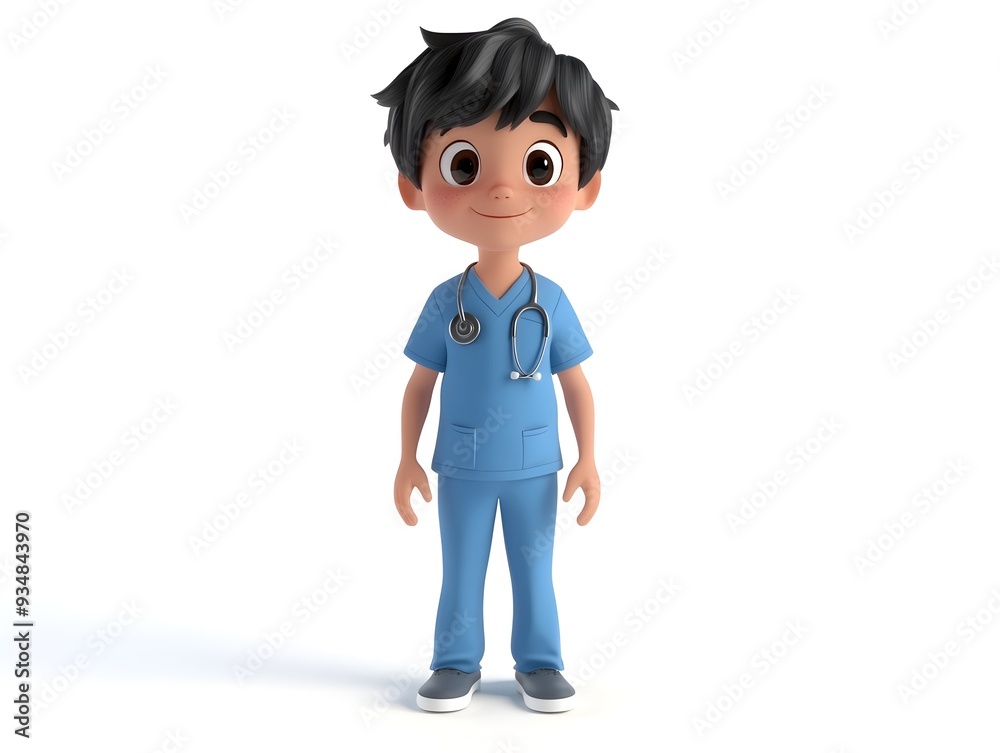 and detailed 3D animation rendering of a young boy wearing a full ...