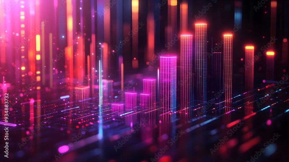 Ascending 3D business growth chart with data visualization sleek minimalist infographic ...