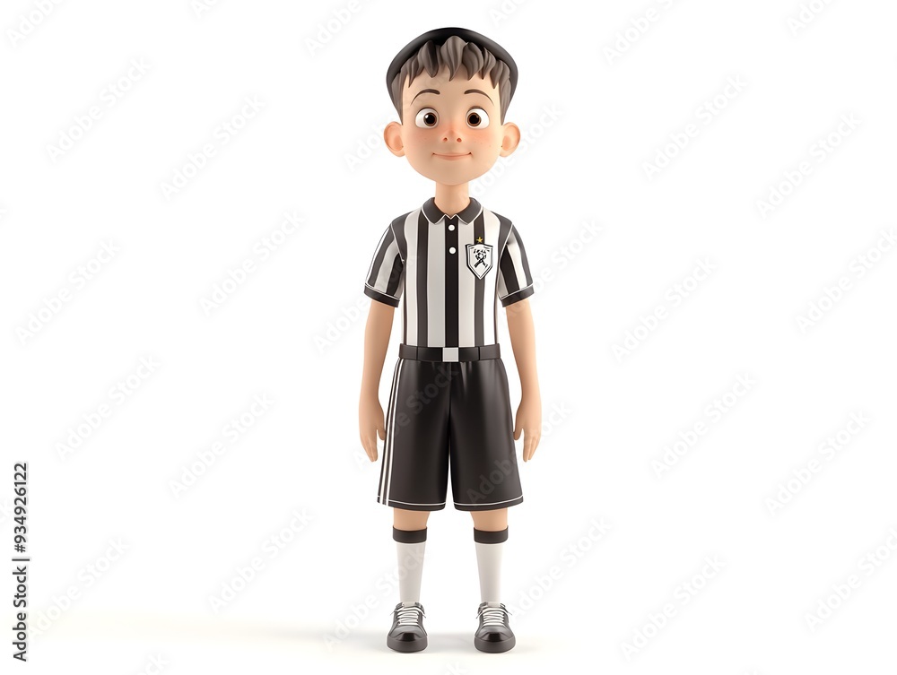 Portrait of a 3D animated full body boy in a referee uniform standing ...