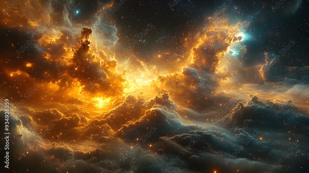 Immense galactic tapestry of glowing celestial bodies and dynamic ...