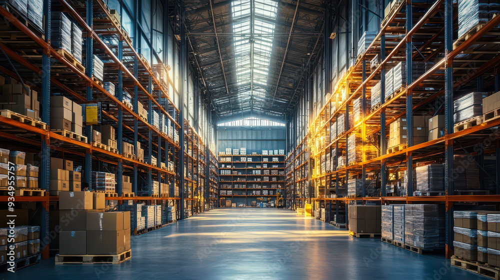 Expansive Warehouse Storage Interior with Shelves and Boxes ...