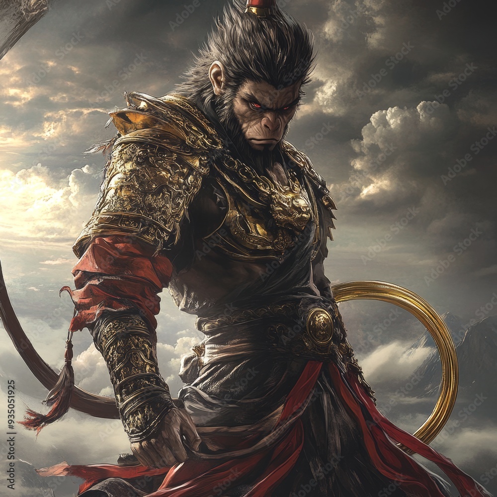 Epic Warrior Monkey: Realistic Portrait of Mythical Hero in Golden ...