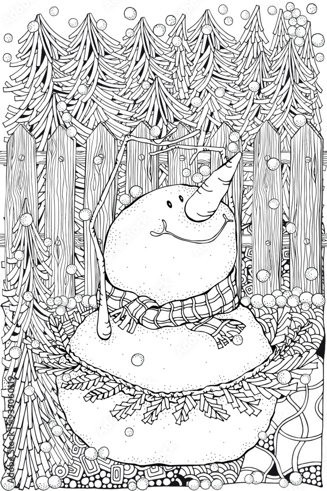 Cozy Snowman Ballerina Coloring Page - Adult Coloring Illustration ...