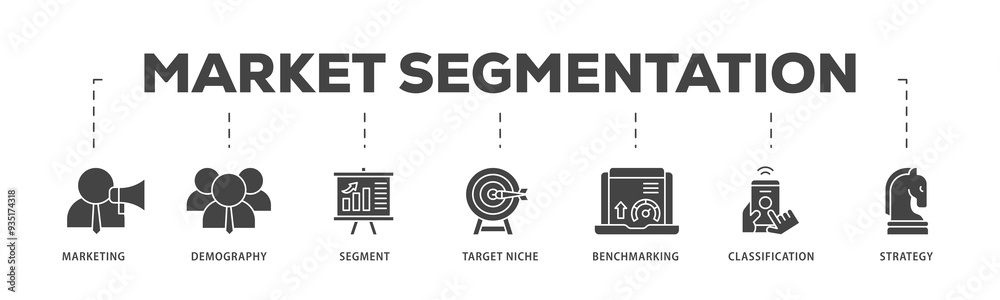 Market segmentation icons process structure web banner illustration of ...