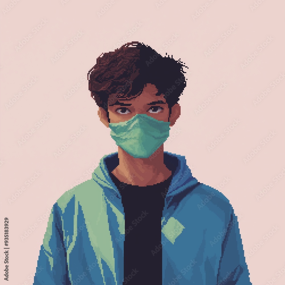 Ilustración de Stock person in a mask pixel art avatar profile picture ...