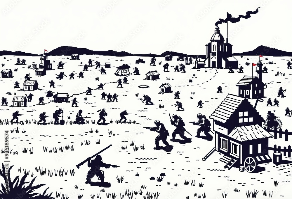 ASCII art of a battlefield scene A detailed ASCII art scene of a Stock ...