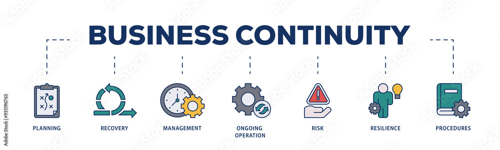 Business continuity icons process structure web banner illustration of ...