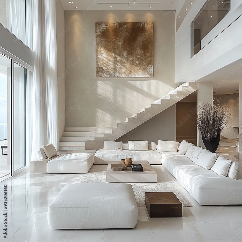 Sophisticated contemporary interior, white furniture, clean aesthetic ...