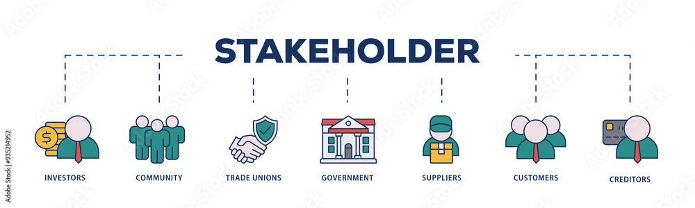 Stakeholder icons process structure web banner illustration of ...
