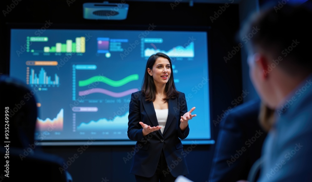 Confident Indian Female Executive Leading Presentation with Interactive ...