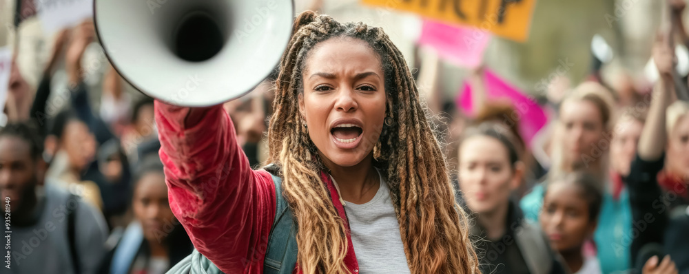 Empowered Woman Commanding Attention in a Social Justice March. An ...