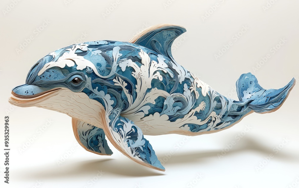 3D paper model of a dolphin with pastel blue aqua 00145 dolphin, fish ...