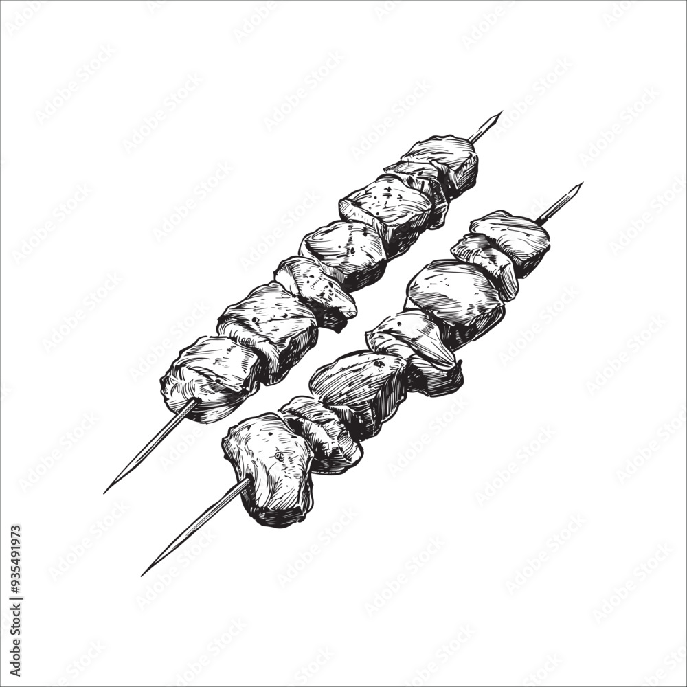 Shashlik vector design isolated on white background - black and white ...