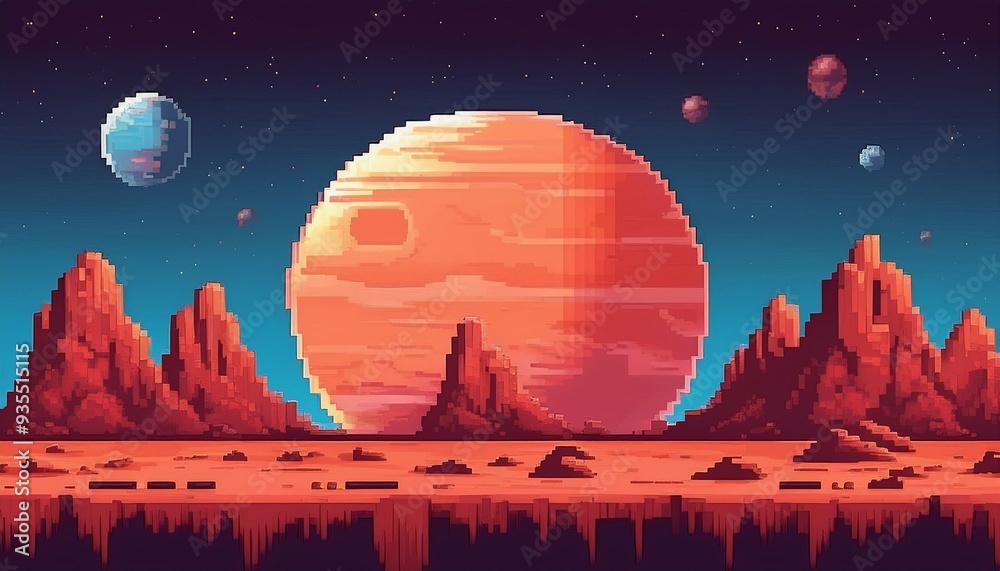 8-bit pixel art background, Mars planet Stock Illustration | Adobe Stock