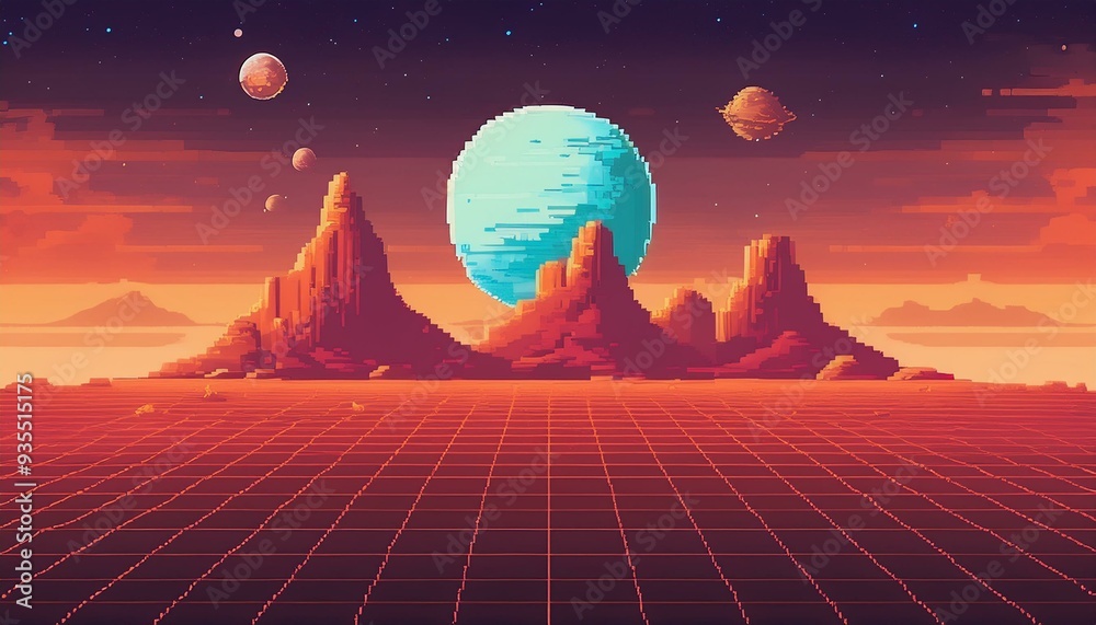 8-bit pixel art background, Mars planet Stock Illustration | Adobe Stock