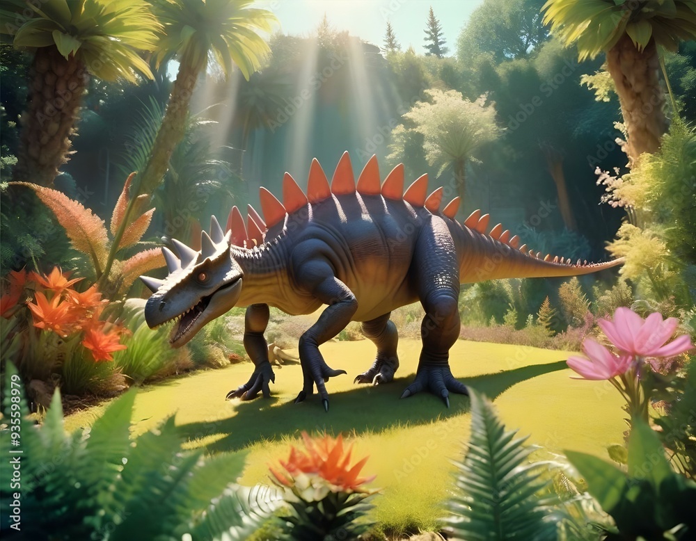 Stegosaurus Jurassic Cretaceous Reptile Extinct Ferns and Vegetation ...