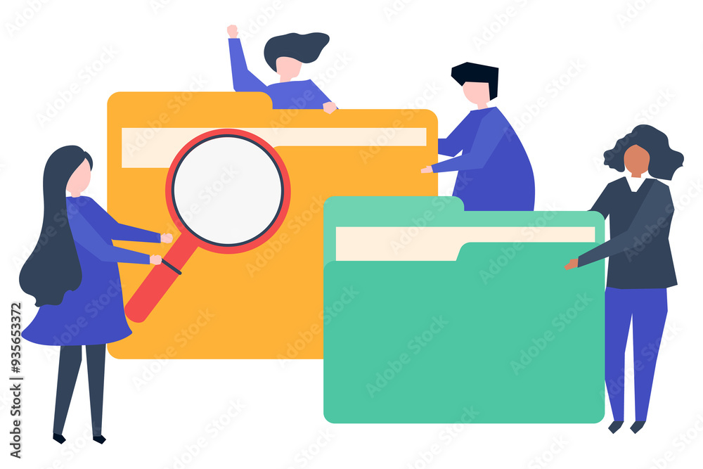 Folder png cartoon clipart, people searching for information ...