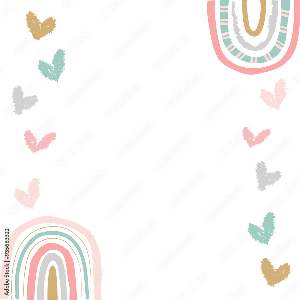 Cute frame PNG clipart, doodle rainbow border design Stock Illustration ...