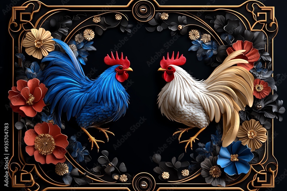 A cultural festival banner featuring fighting roosters, with ...