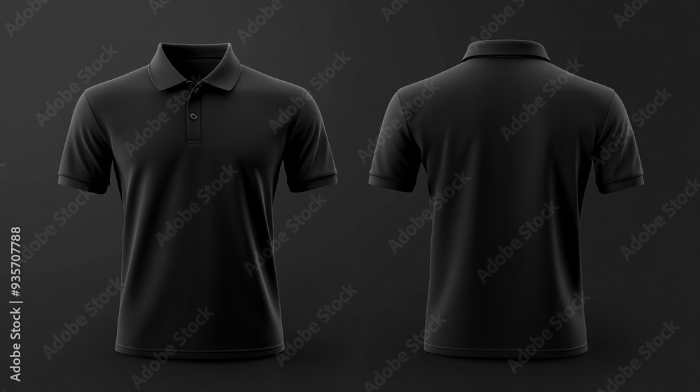 Ilustração Men Black Polo Shirt Front And Back View Isolated Blank Front And Back Polo T Shirt