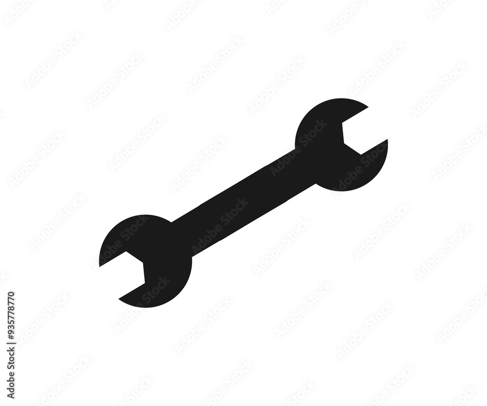 Wrench tool icon. Wrench silhouette shape, black and white illustration ...