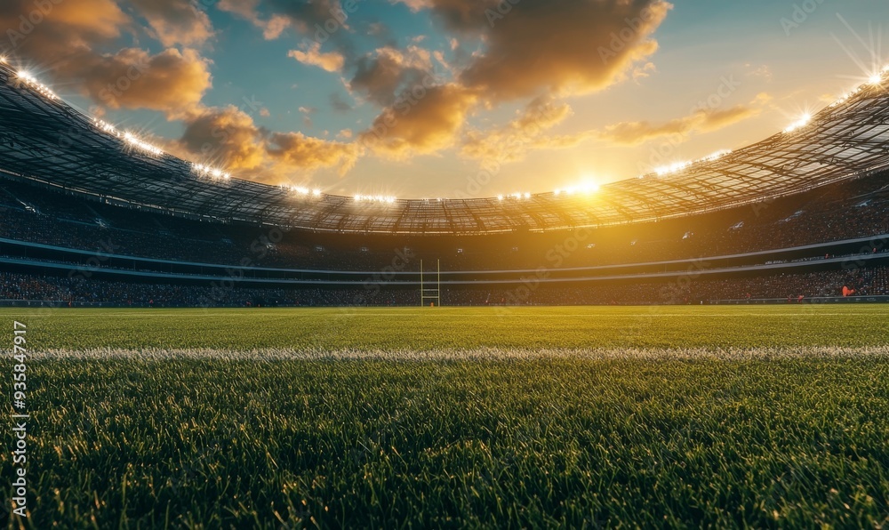 Featuring a floodlit sports arena with green turf field for an epic ...