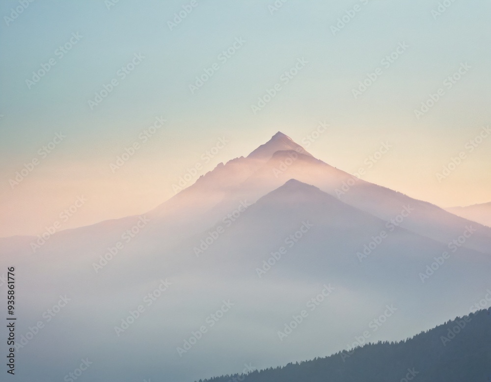Abstract Foggy Mountain: Layers of Misty, Ethereal Shapes in a Soft ...