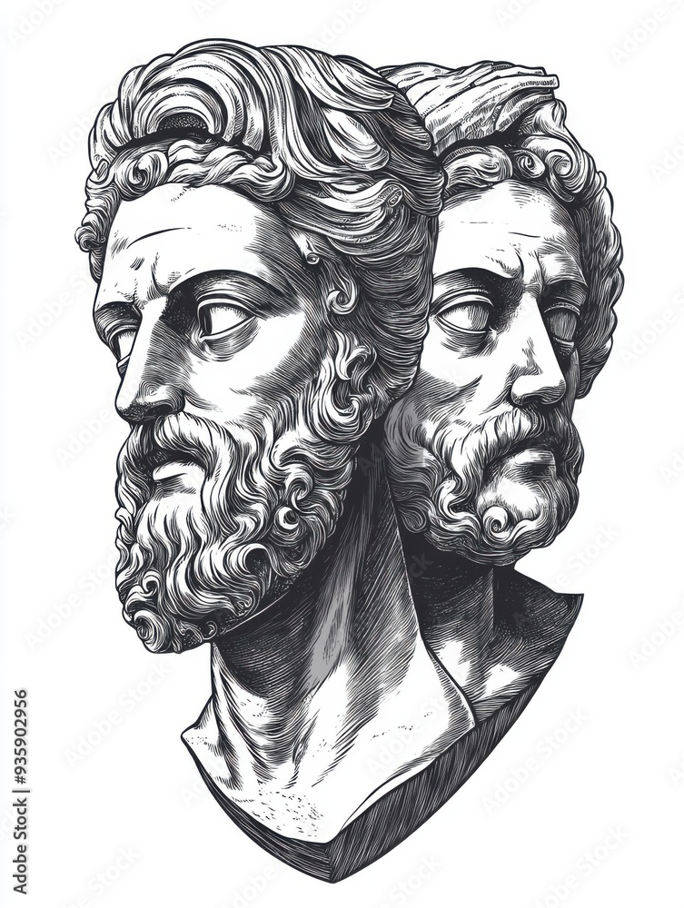 Black and white Vintage engraved art of a classic half-body portrait ...