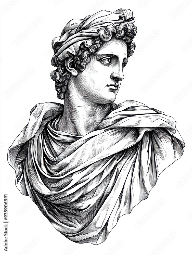 Black and white Vintage engraved art of a classic half-body portrait ...