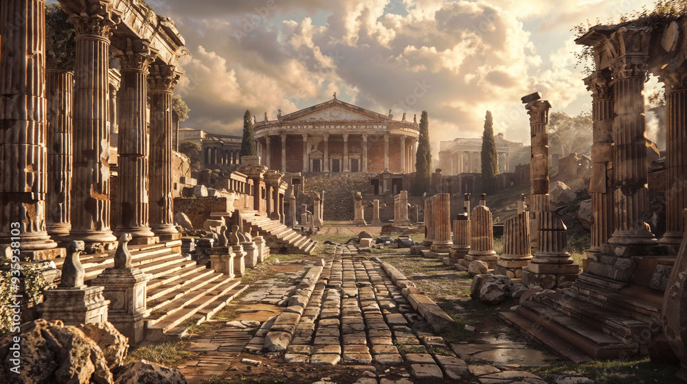Majestic recreation of ancient Roman cityscape with grand temple ...
