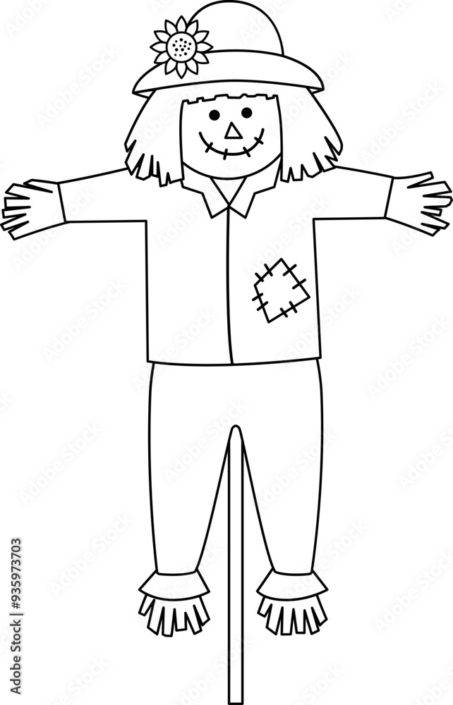Isolated scarecrow outline vector. Isolated scarecrow coloring page on ...